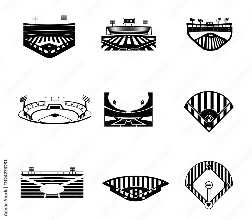 Baseball Field stadium background vector Clip Art Set, Professional ...