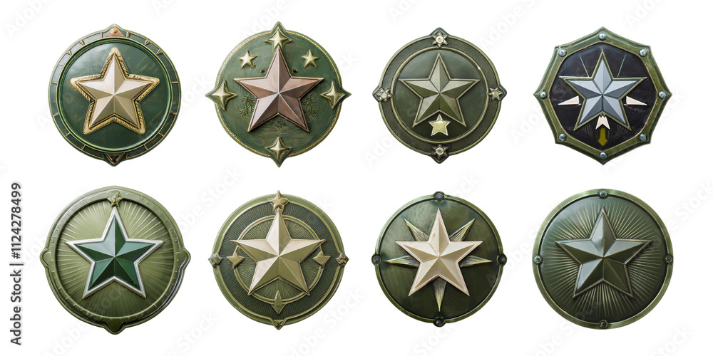 Military Badges Collection with Star Emblem, png collection isolated on ...