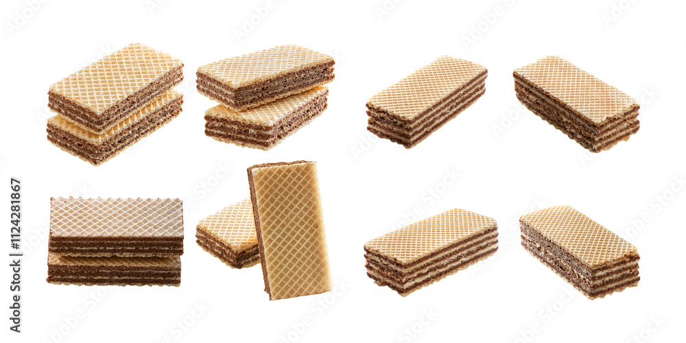 rectangular crispy wafers with chocolate and milk filling, set ...