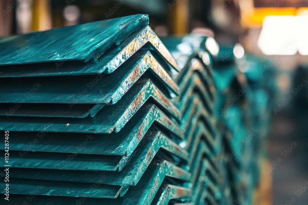 Steel angle iron in packaging at the metal products warehouse Hot dip ...