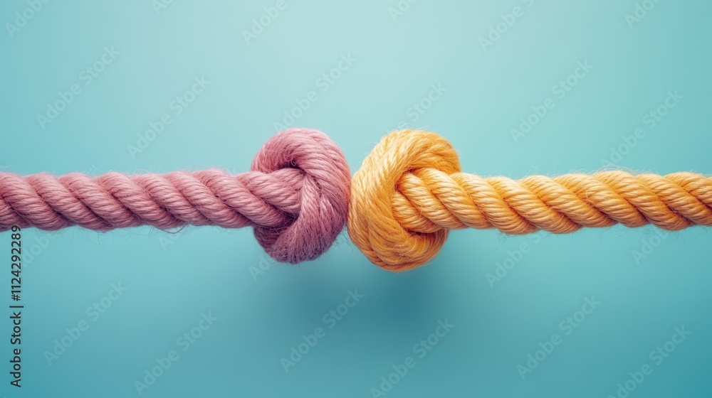 two ropes of different colors tied into a knot, pastel background. ai ...