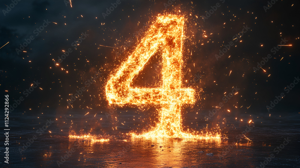 Igniting Number Four: Fiery! Stock Illustration | Adobe Stock