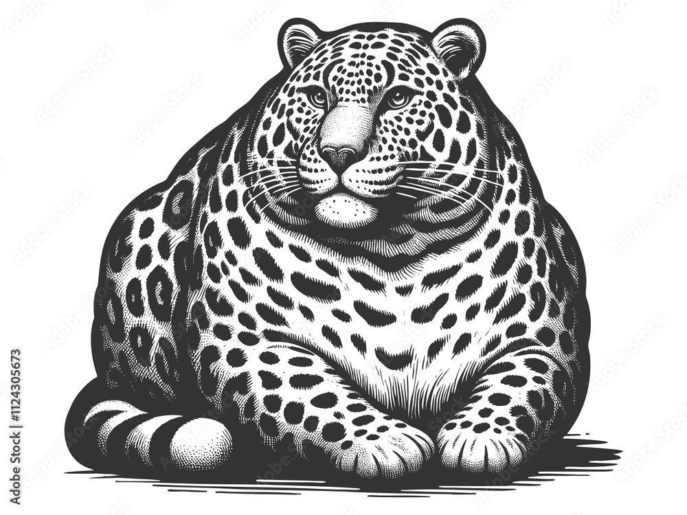 chubby fat leopard with bold spots, combining humor and retro artistic ...