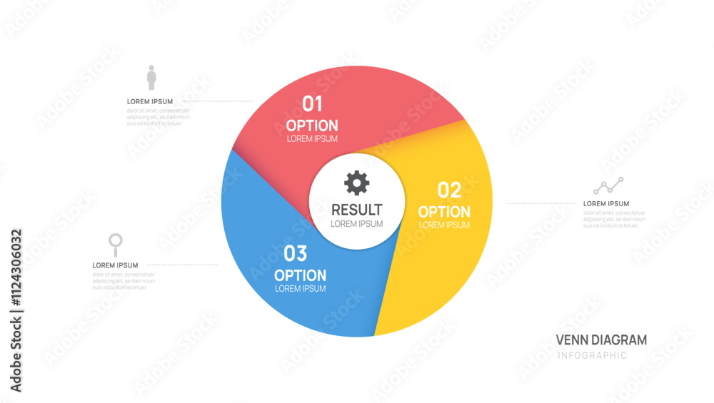 Infographic Venn diagram chart template for business 3 parts options, vector illustration. Stock ...