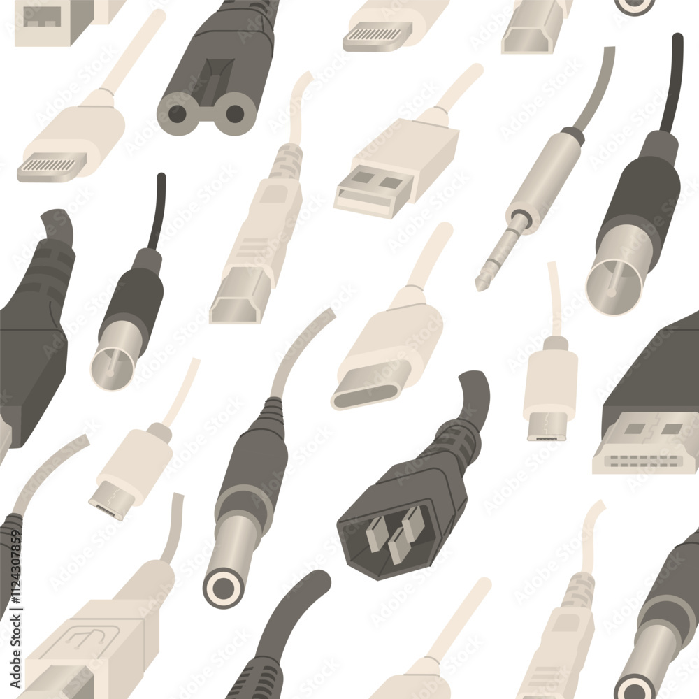 Seamless pattern with Cables, connectors and adapters for connection ...