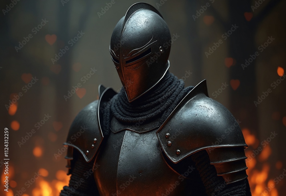 Ancient Creepy Looking Suit Of Black Knight Armor With Fire Leaking ...
