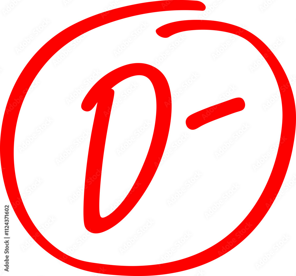 Exam score grade result D minus, hand drawn doodle test grade D minus ...