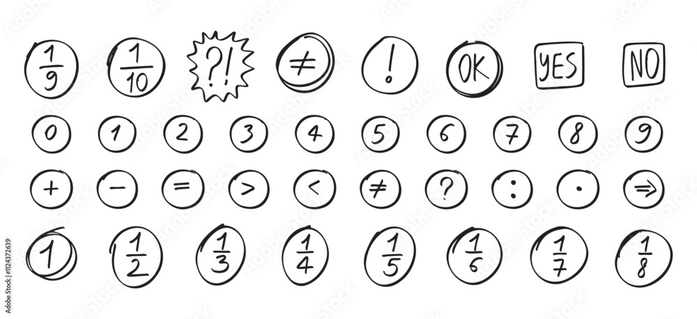 math numbers doodle hand drawn icon. Outline drawing math numbers and ...
