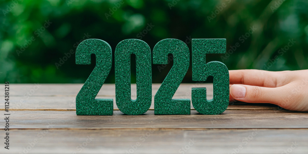 New Year 2025 with Wooden Blocks concept. Green numbers representing ...