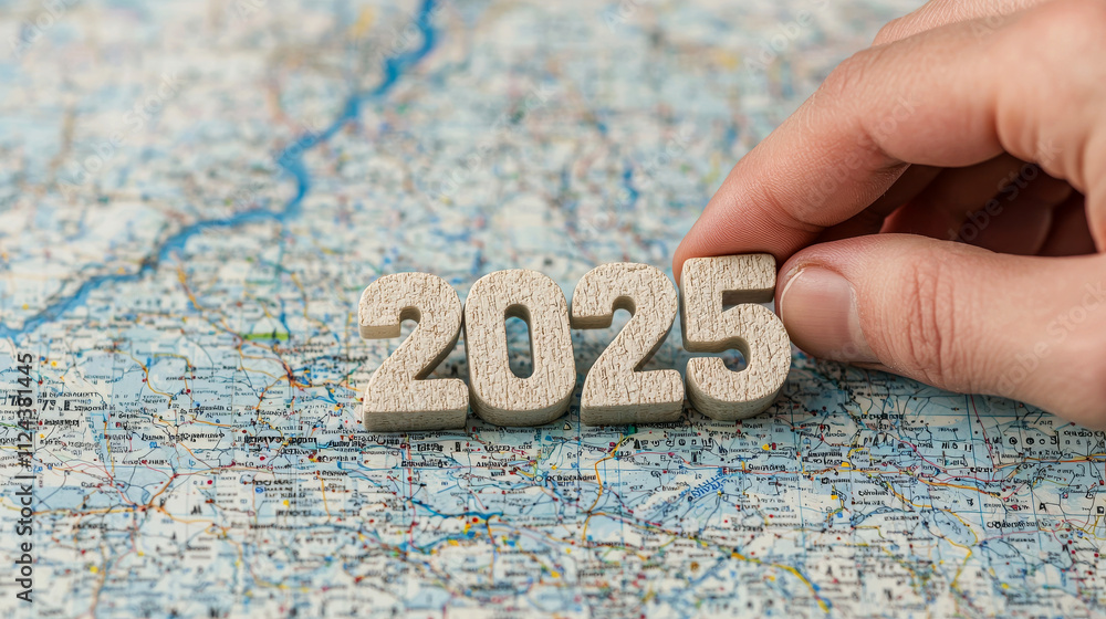 New Year 2025 with Wooden Blocks concept. Hand placing the year 2025 on ...