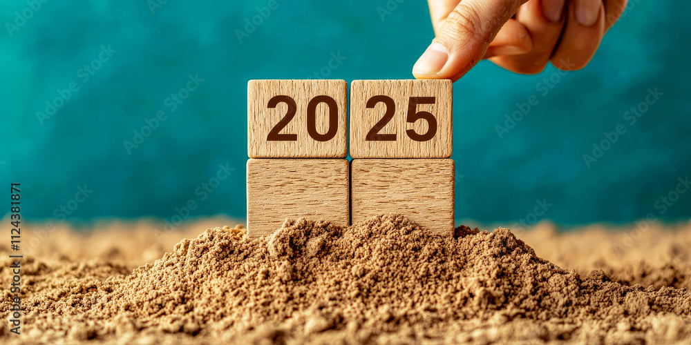 New Year 2025 with Wooden Blocks concept. Wooden blocks showing years ...