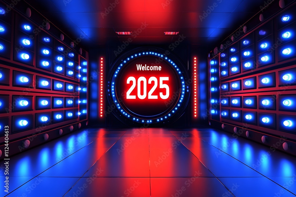 ภาพประกอบ Stock Glowing Digital Countdown Clock Welcomes the New Year ...
