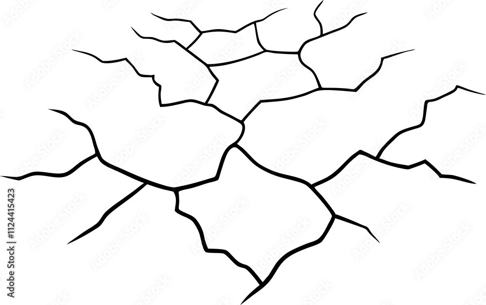 Dry cracked ground with sharp soil black and white vector silhouette ...