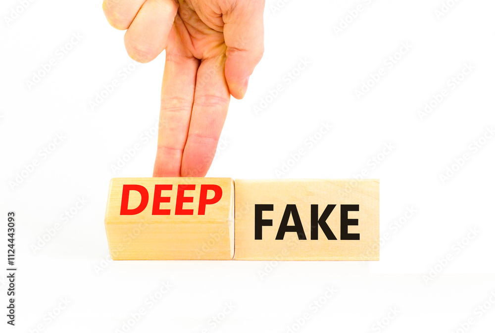 Deepfake or fake symbol. Concept words Fake Deepfake on wooden cubes ...