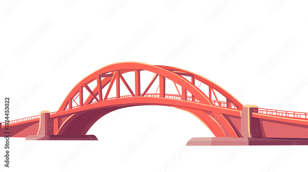 Cartoon illustration on transparent background. Big road red bridge ...