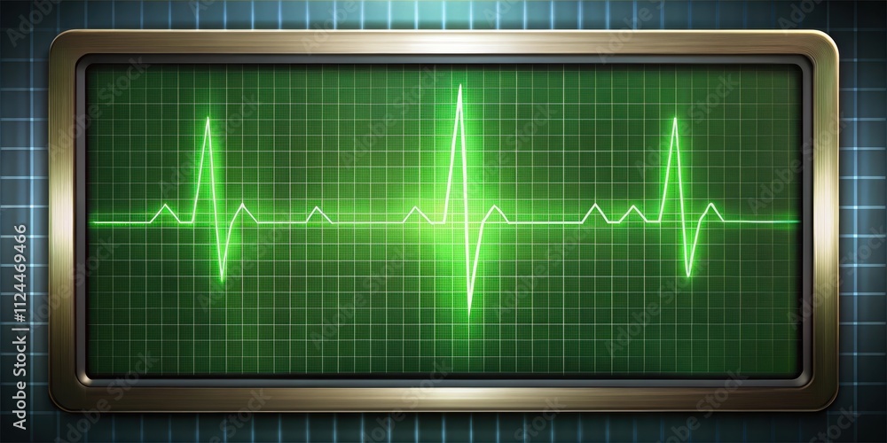 EKG green wave tracing displayed on ICU monitor , medical, technology ...