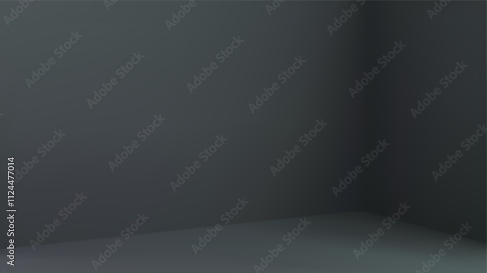 Corner black studio room. Limbo dark grey background. Abstract grey 3d ...