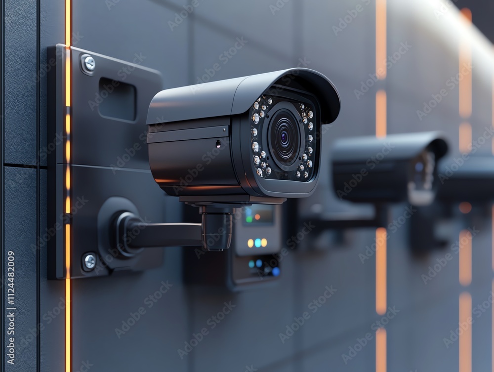 Garage surveillance system with multiple cameras and a glowing control ...