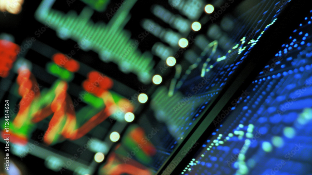 Close-up of digital stock market screen showing upward trend graph ...