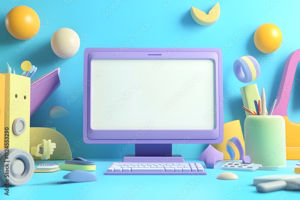 Social media computer screen mockup. Monitor, pc keyboard and mouse ...