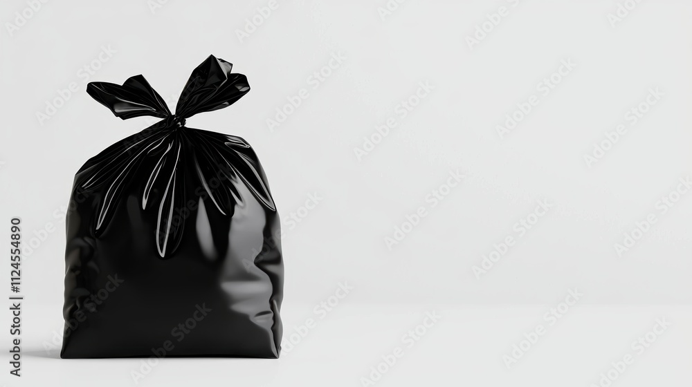 Securely tied black garbage bag on white background practical and ...