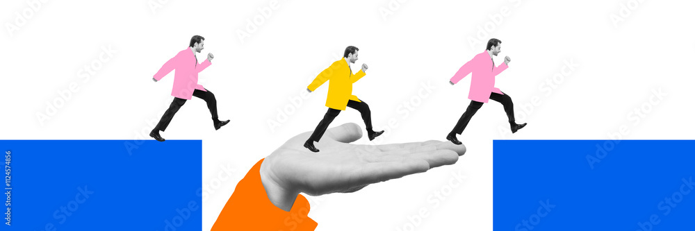 Banner. Contemporary art collage. Dynamic sequence of running figures ...