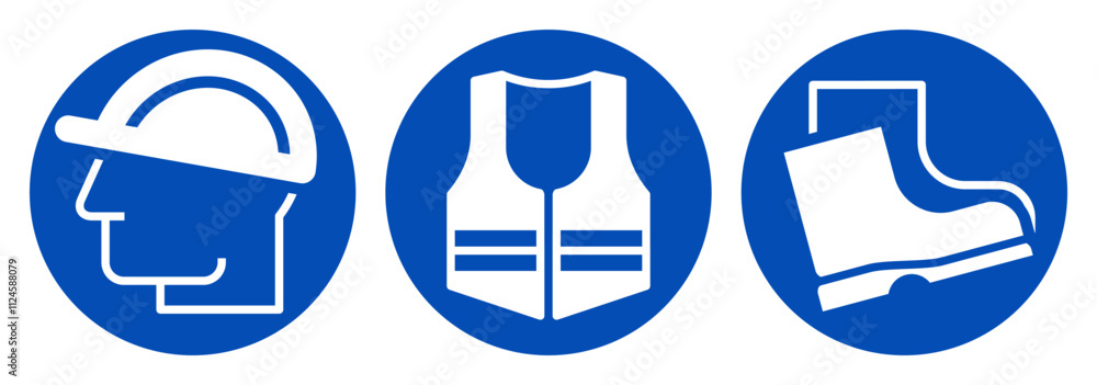 Safety Signs - must be worn symbols , Wear helmet, wear safety shoes ...