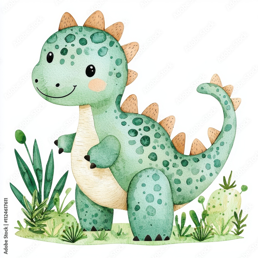 Adorable Baby Dinosaur Watercolor Clipart Cute Dino in Pastel Colors ...