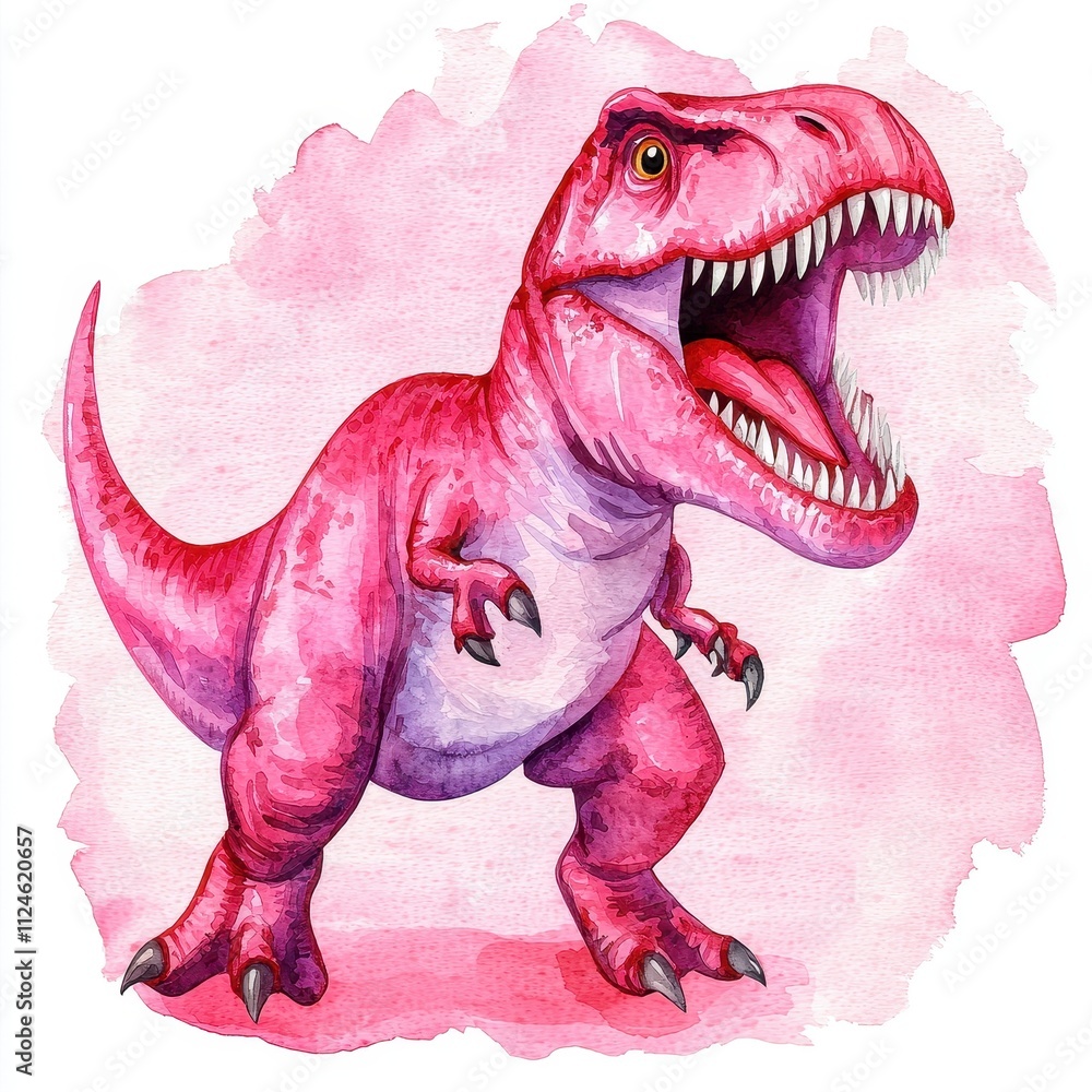 Cute Pink T Rex Dinosaur Watercolor Clipart Cartoon Illustration Kids ...