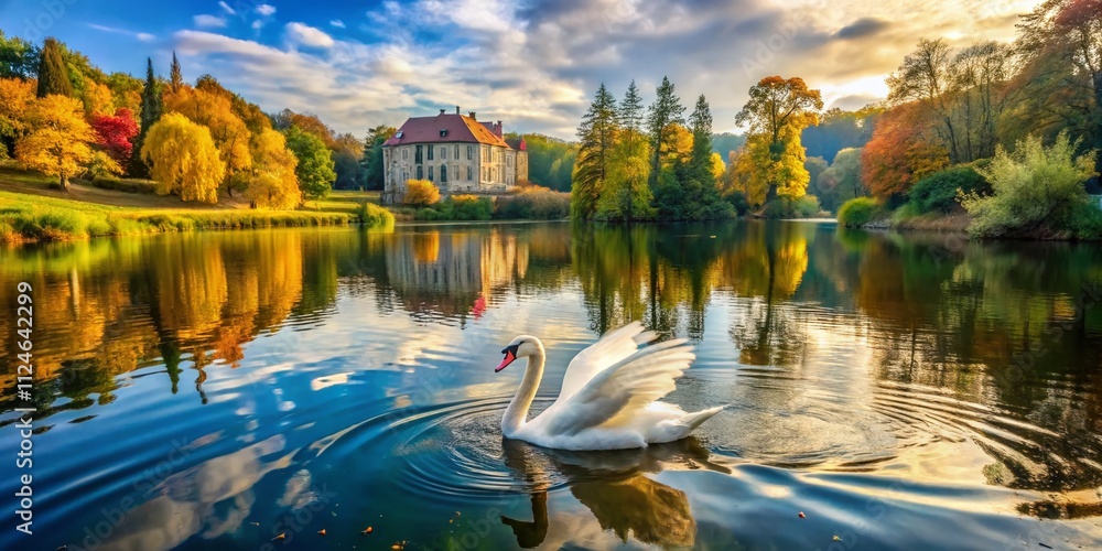 Aerial View of a Majestic Swan Gliding Gracefully on the Serene Waters ...