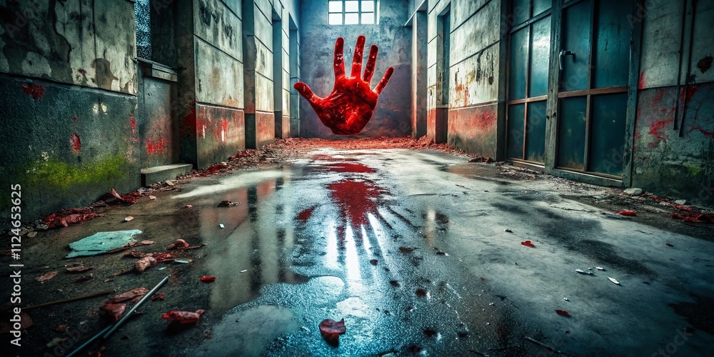 Aerial View of a Sinister Scene Featuring a Horror Bloody Handprint ...