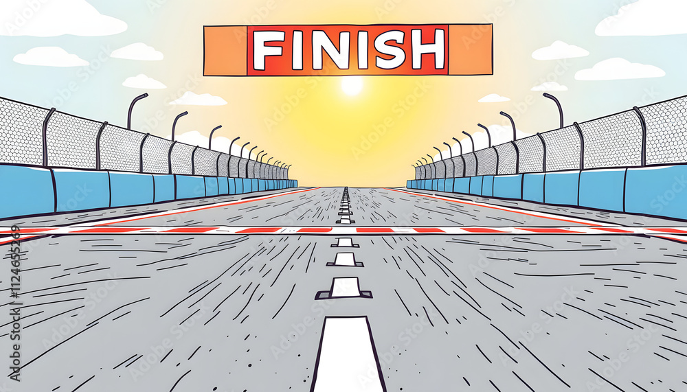 Sunny finish line pattern racing background on the asphalt floor ...