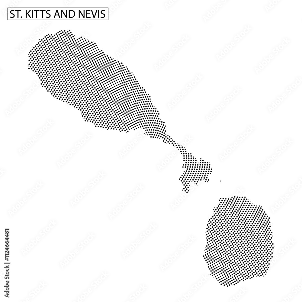 Map outline of St Kitts and Nevis with grid pattern and watermark ...