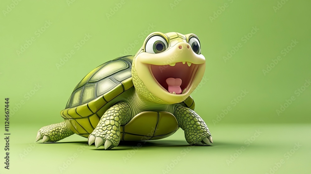 cartoon box turtle laughing expression, four-legged animal. pastel ...