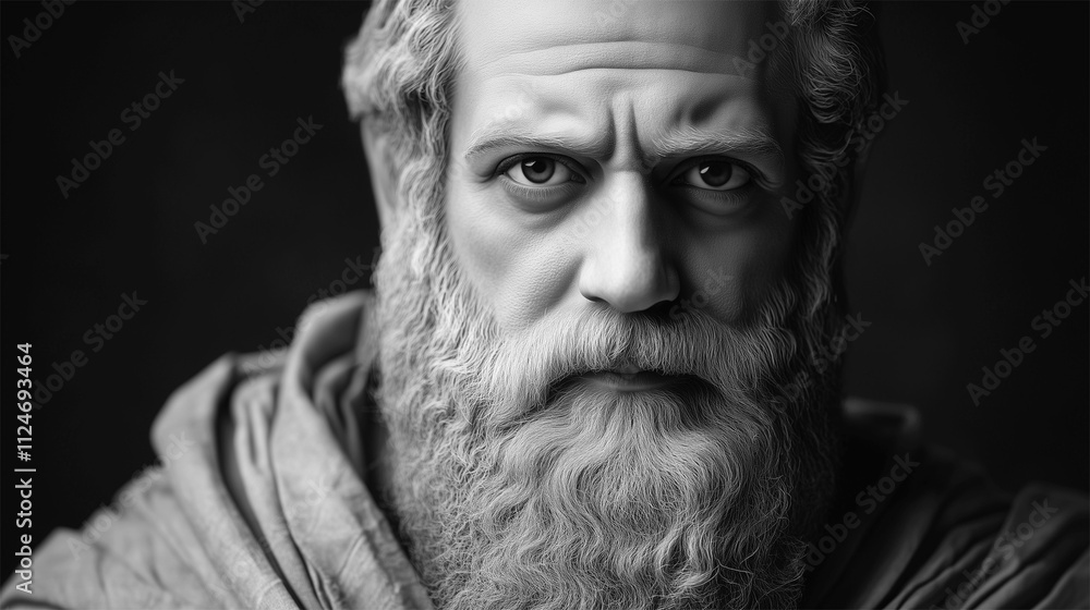 Grayscale AI facial reconstruction of Pythagoras based on his known ...