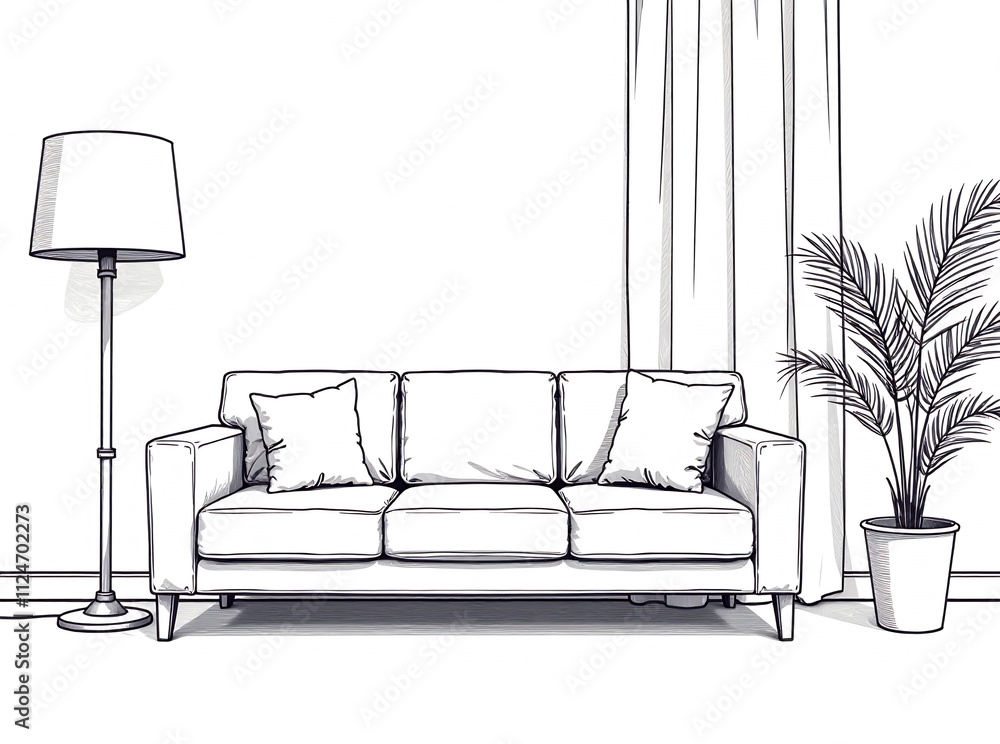Line interior home art room design illustration outline sketch ...