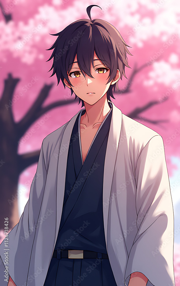 Japanese anime character with a handsome appearance stands in front of ...