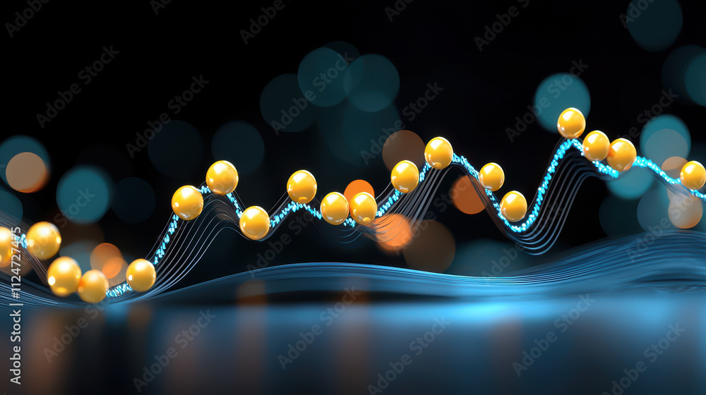 Ilustración de Stock Dynamic wave pattern with yellow spheres and blue ...