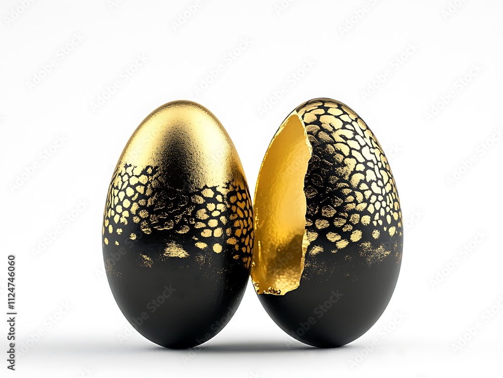 Elegant gold and black Easter egg split open sleek background ideal for ...