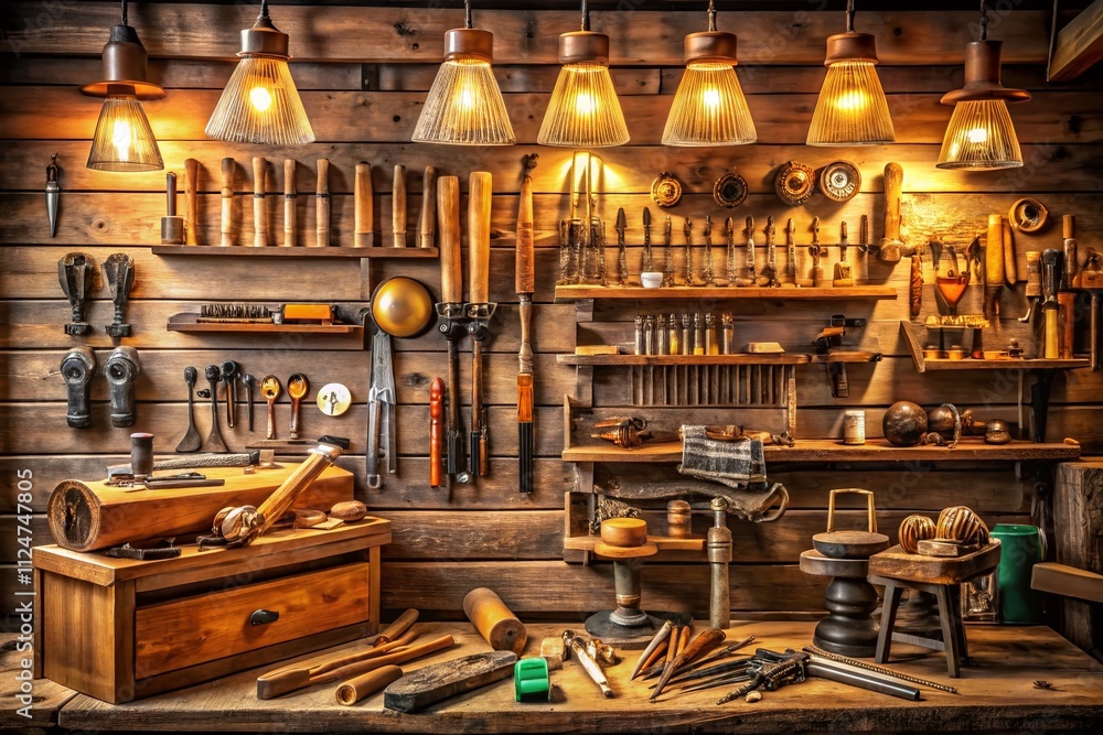 A Stunning Display of Vintage Woodworking Hand Tools on a Rustic Wooden ...
