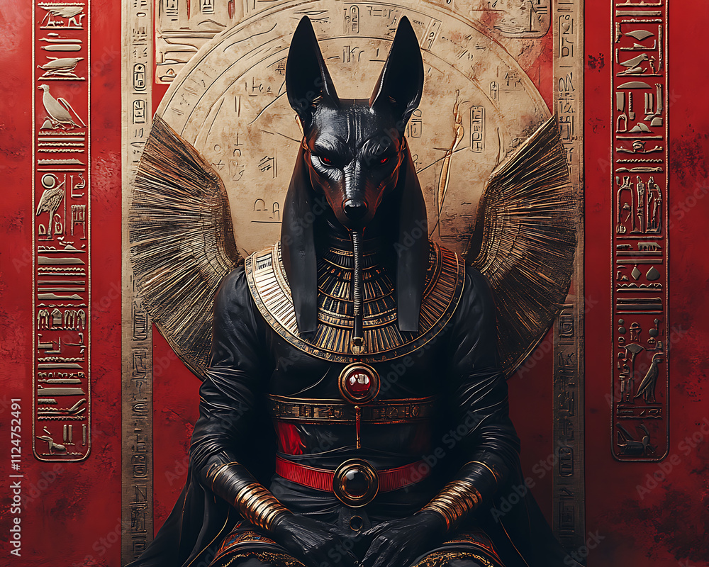 Anubis Enthroned: Digital Art Depicting the Egyptian God of the Dead in Majestic Glory Stock ...
