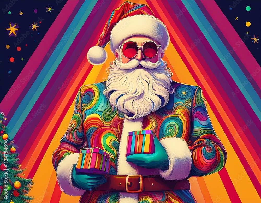 Funky Santa Claus with a bell-bottom suit and oversized belt ...