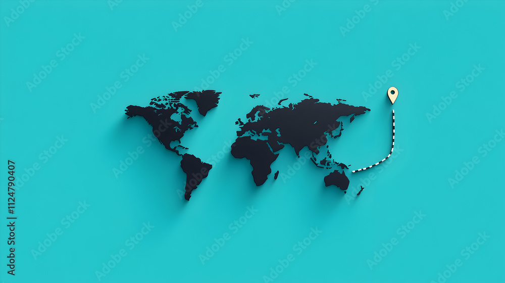 A simple map of a travel route with a dotted line and simple icons for ...
