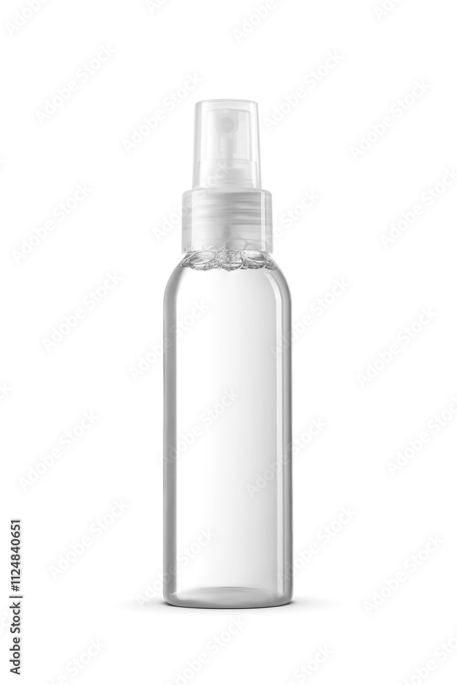 Transparent plastic spray bottle with spray top isolated. Transparent ...
