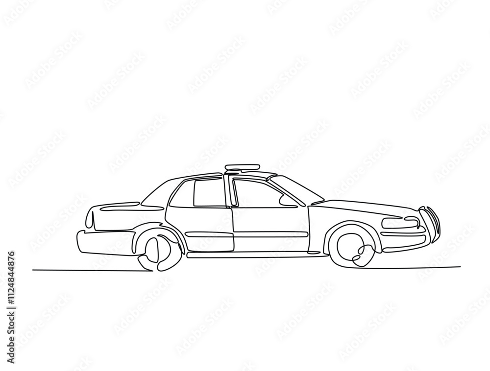 Continuous one line drawing of police or cop car with lights and siren ...