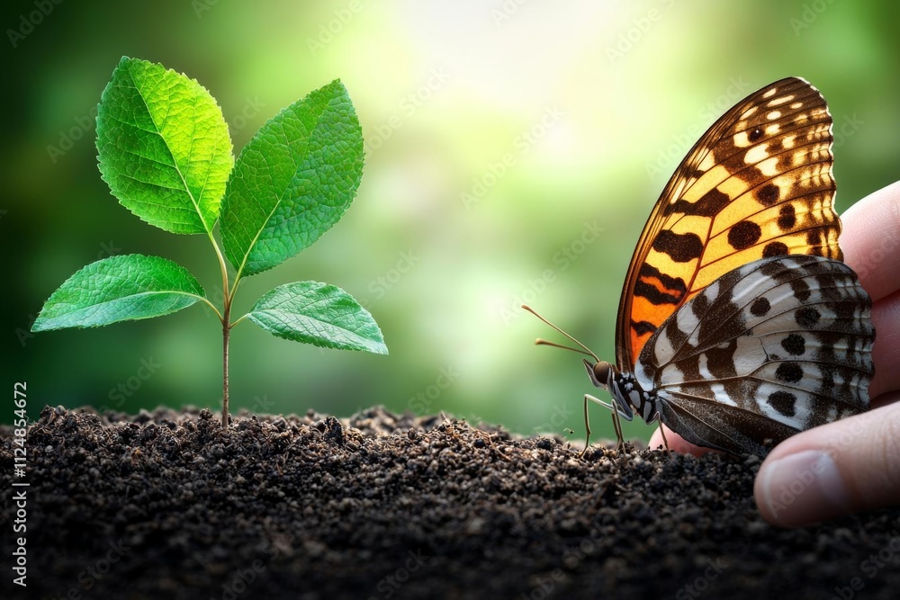hyper realistic photo of tree growing on soil in human hands and plant ...