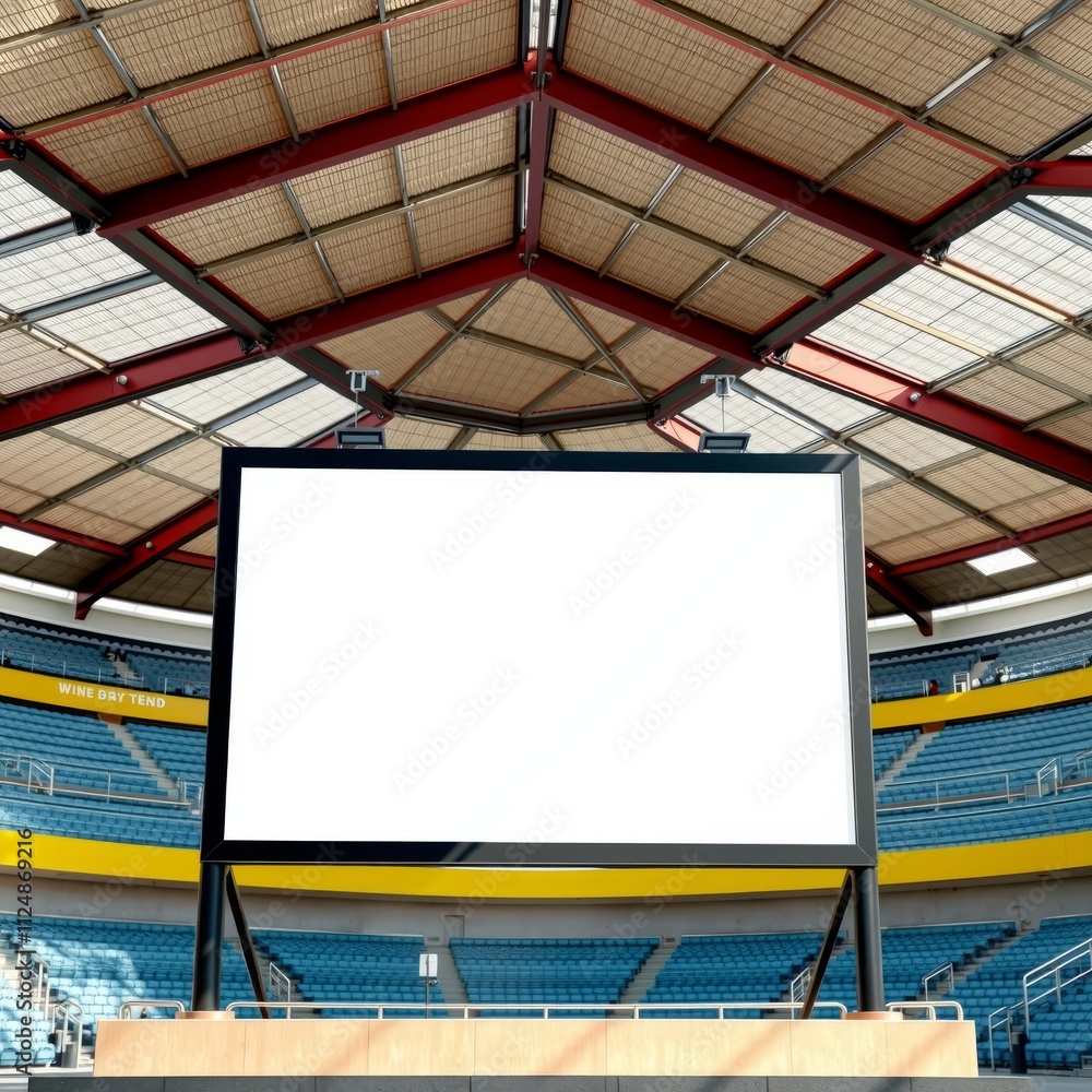 Стоковое фото «Indoor stadium, large projection screen, geometric roof ...