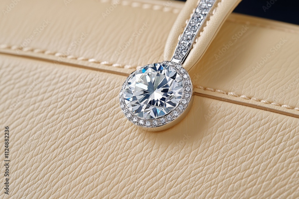 A detailed photo of a diamond embedded in a luxury leather handbag ...