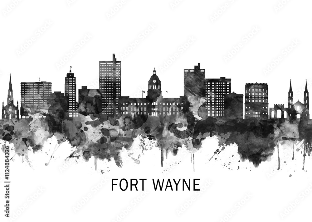 Fort Wayne Indiana Skyline BW, cityscape buildings city skyline ...
