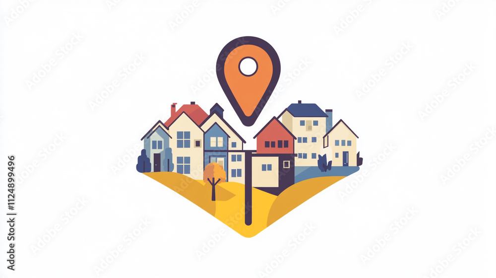 Visual representation of neighborhood location with houses and map ...